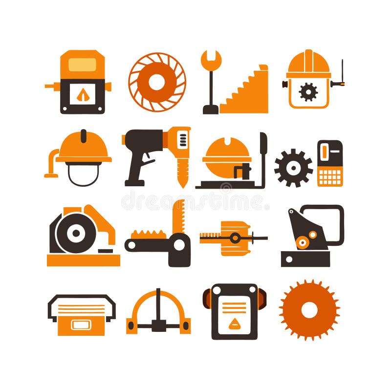 Construction Equipment and Safety Gear Icon Set in Flat Design Stock ...