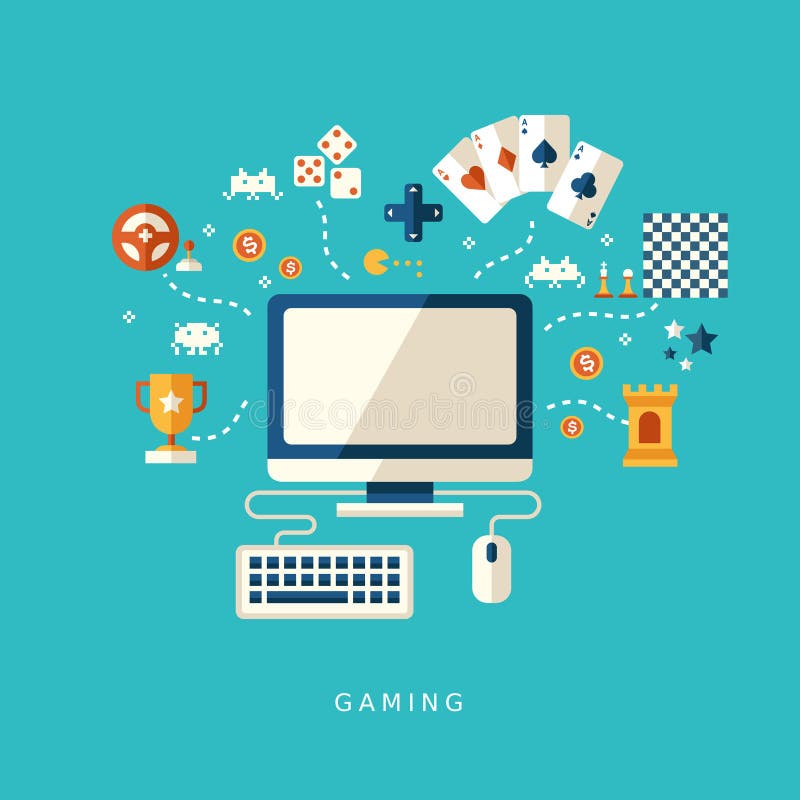 Flat Design Icons Concept of Computer Games Stock Vector - Illustration ...