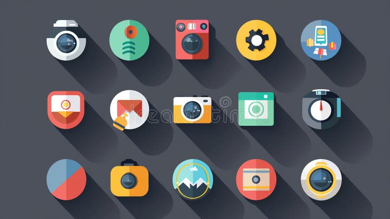 Flat Design Icons Featuring Simple, Glossy Surfaces with Shadowed ...