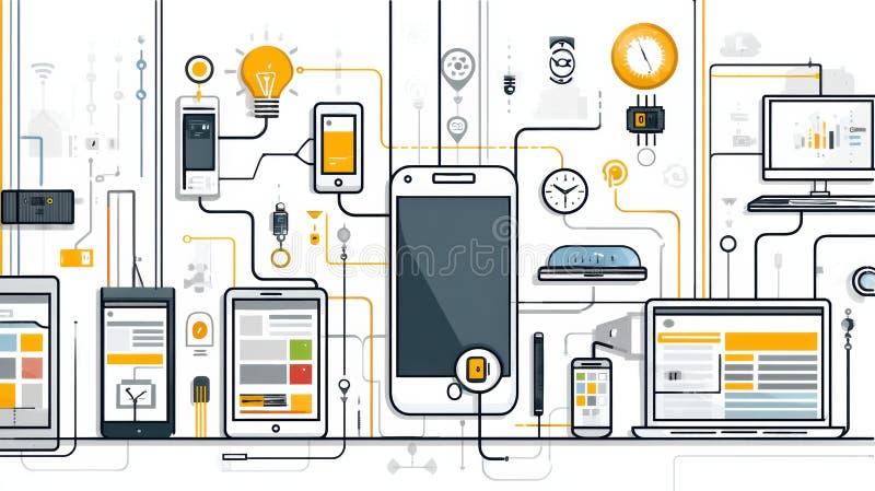 Flat Design Illustrating Smartphone Connectivity with Smart Devices in ...