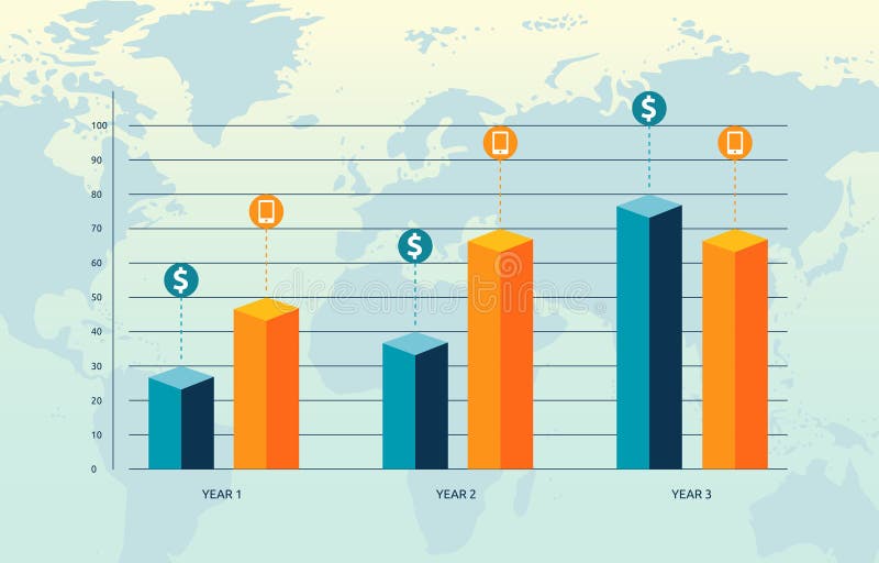 Flat Design Illustration of Bar Graph Chart Comparison Diagram for ...