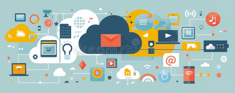 Flat Design Illustration of Cloud Computing Services with ...