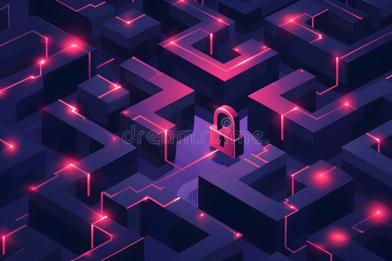 Flat Design Illustration of a Maze with a Path Leading To a Lock ...