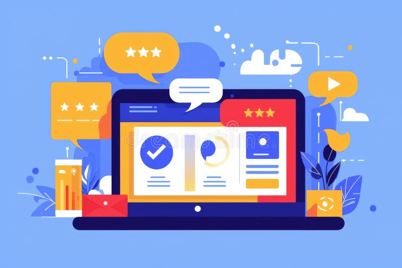 A Flat Design Illustration of a Computer Screen Displaying Online ...