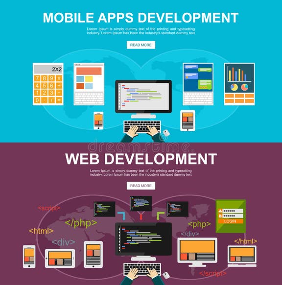 Flat Design Illustration Concepts for Mobile Apps Development, Web Development,, Programming ...