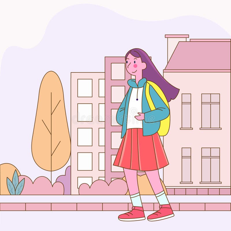 Girl Front School Building Stock Illustrations – 678 Girl Front School ...