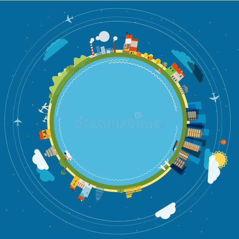 Flat Design Illustration of the Earth with Buildings Stock Vector ...