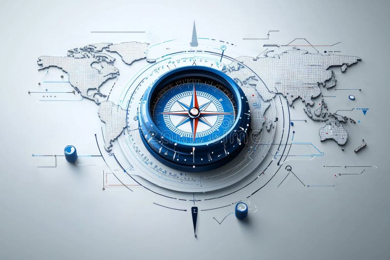 Flat Design Illustration Features Compass Rose Centered Over Subtle ...