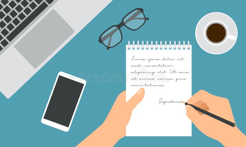 Flat Design Illustration of Hand Holding Notebook and Pencil Writing ...