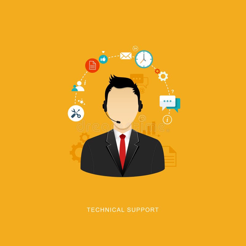 Flat Design Illustration with Icons. Technical Support Assistant Stock ...