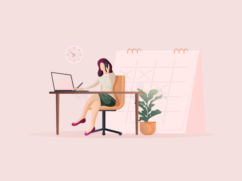 Woman Called To Make an Appointment during Work Hours. Stock Vector ...