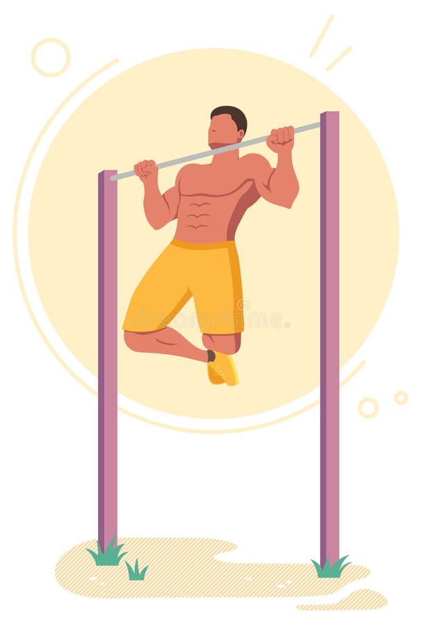 Boy On Horizontal Bar. Pull Up Kid Street Workout. Child Fitness Sport ...