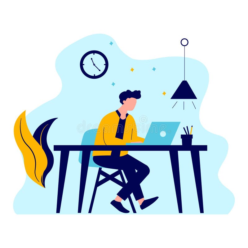 Flat Design Illustration of Man Entrepreneur Working with Laptop at ...