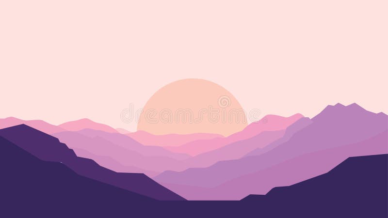 Flat Design Illustration of Mountain Nature Landscape with Sun in the ...
