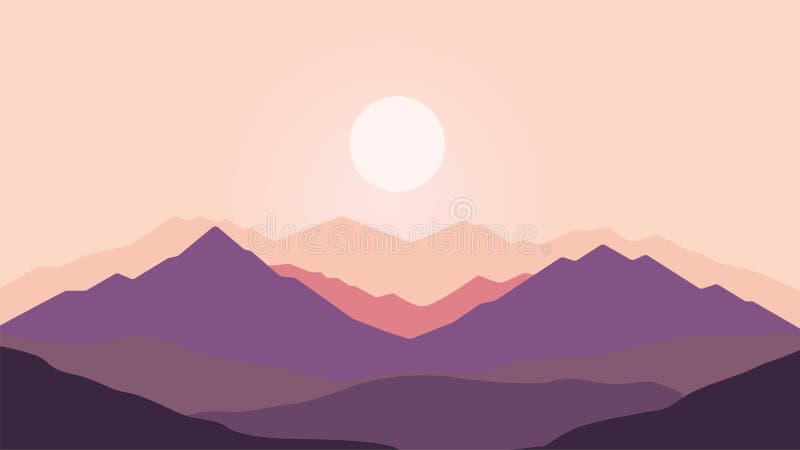 Flat Design Illustration of Mountain Nature Landscape with Sun in the ...