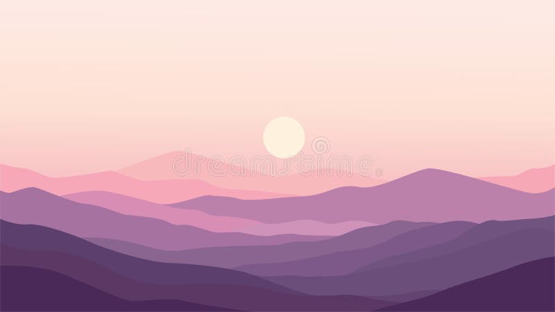 Flat Design Illustration of Mountain Nature Landscape with Sun in the ...