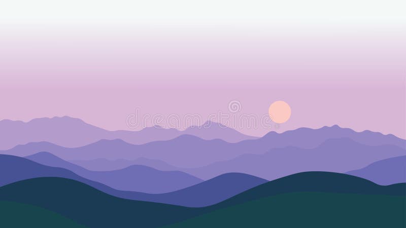 Flat Design Illustration of Mountain Nature Landscape with Sun in the ...