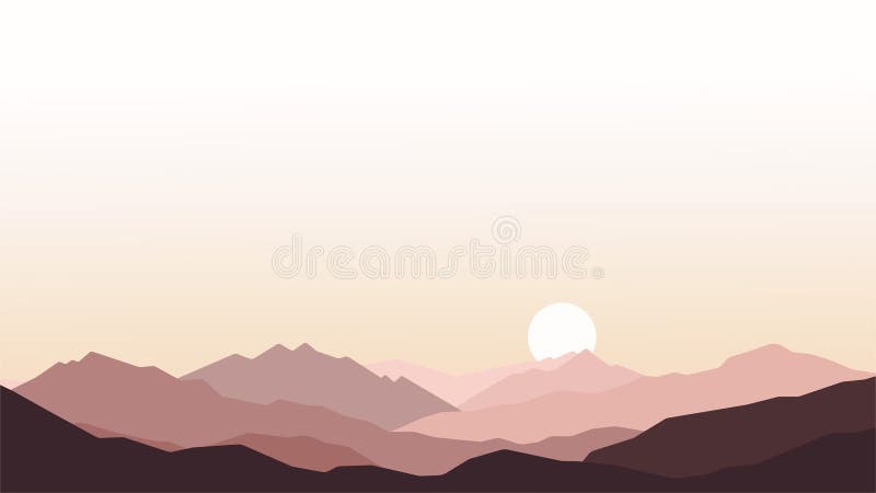 Flat Design Illustration of Mountain Nature Landscape with Sun in the ...