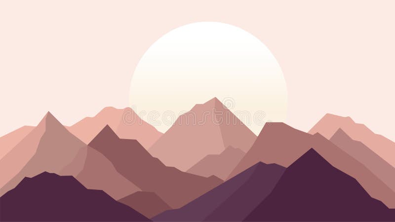 Flat Design Illustration of Mountain Nature Landscape with Sun in the ...