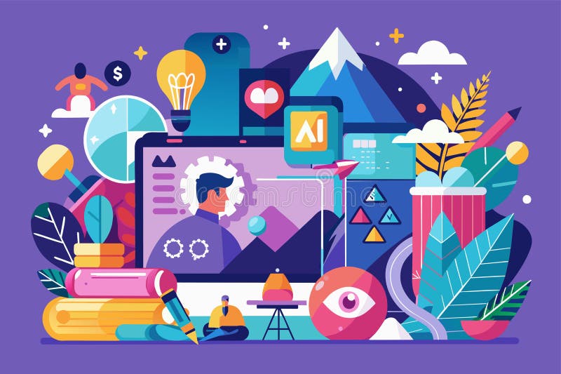 Flat Design Illustration of a Person Working on a Computer, Brand ...