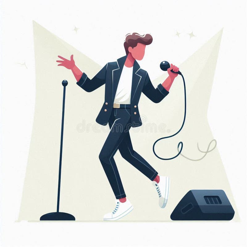 A Flat Design Illustration of a Pop Singer Performing on Stage, Holding ...