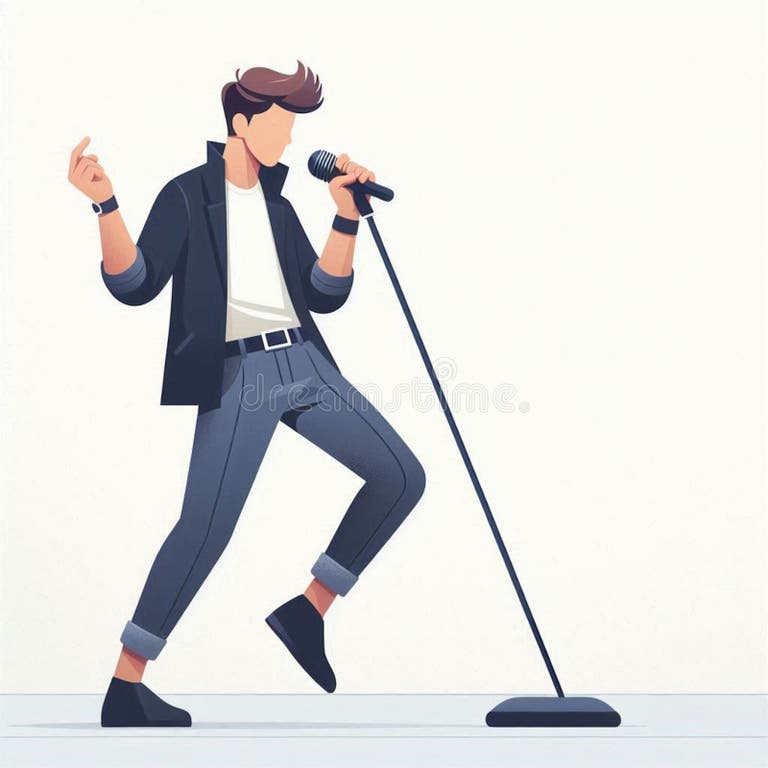 A Flat Design Illustration of a Pop Singer Performing on Stage, Holding ...