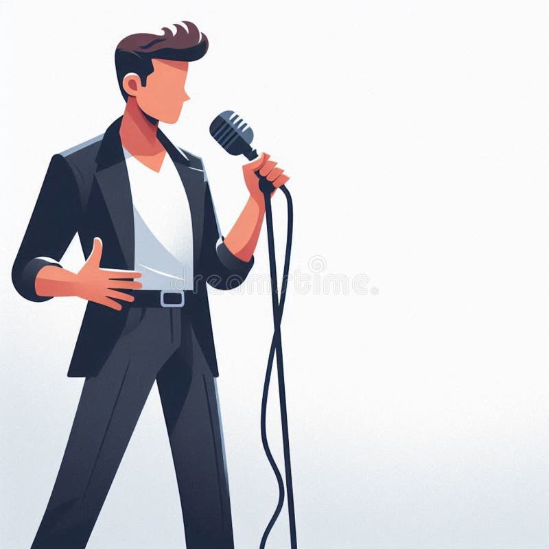 A Flat Design Illustration of a Pop Singer Performing on Stage, Holding ...