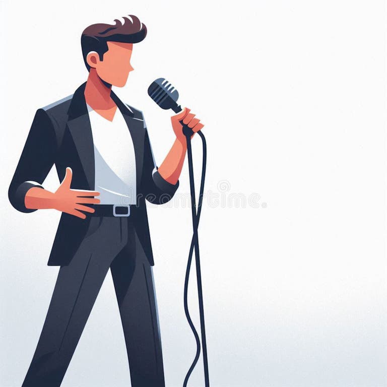 A Flat Design Illustration of a Pop Singer Performing on Stage, Holding ...