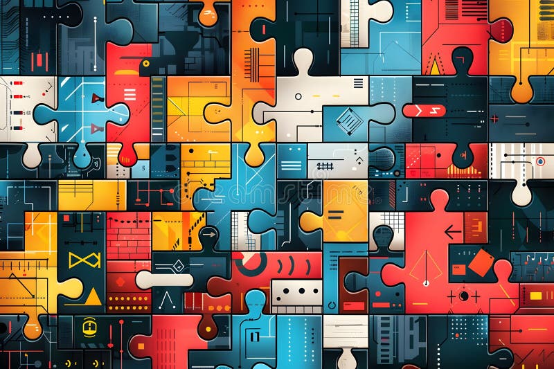 Flat Design Illustration of a Puzzle with Colorful Geometric Pieces and ...