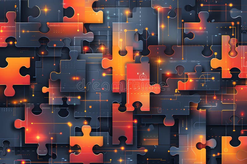 Flat Design Illustration of a Puzzle with Digital Light Patterns ...