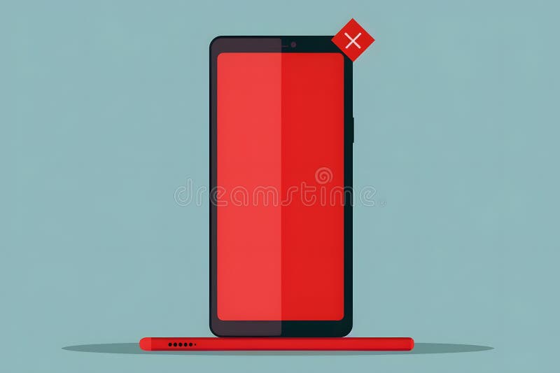 Flat Design Illustration of Smartphone with Red Screen and Error Symbol ...