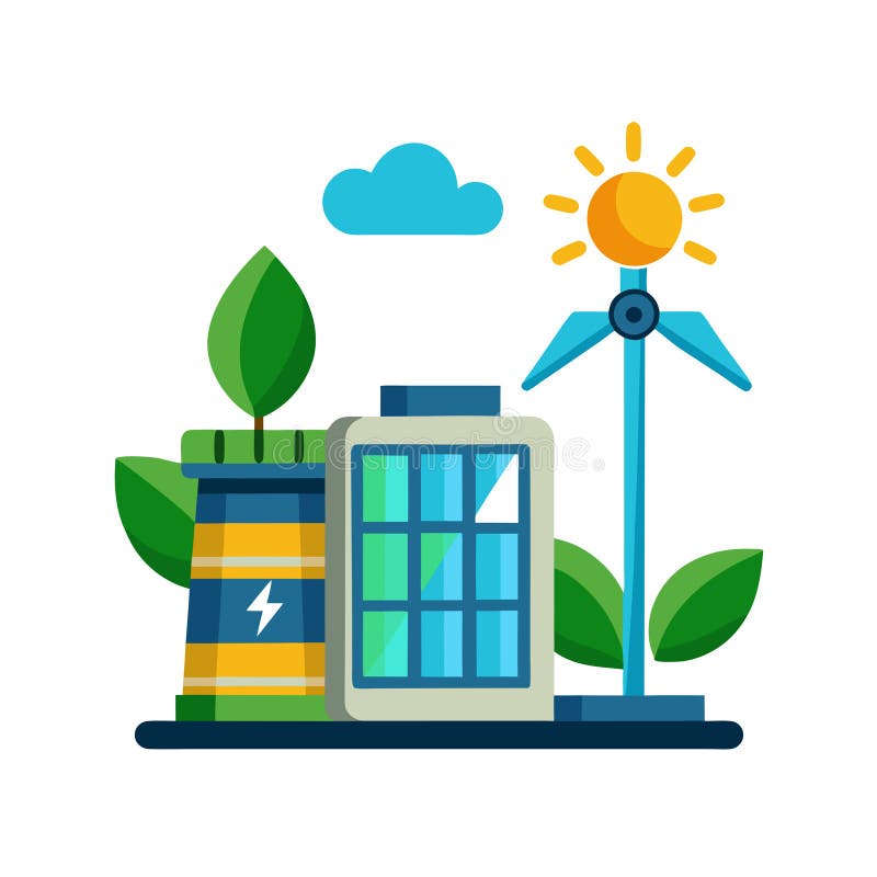 Flat Design Illustration of Sustainable Energy Sources: Solar, Wind ...