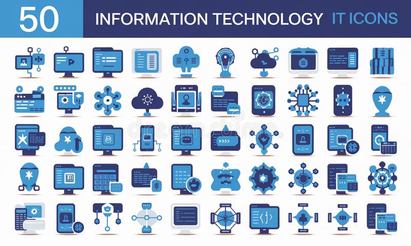 50 Flat Design Information Technology it Icons Software Cloud Computing ...