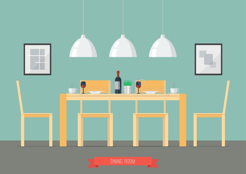 Flat Design Interior Dining Room Stock Vector - Illustration of ...