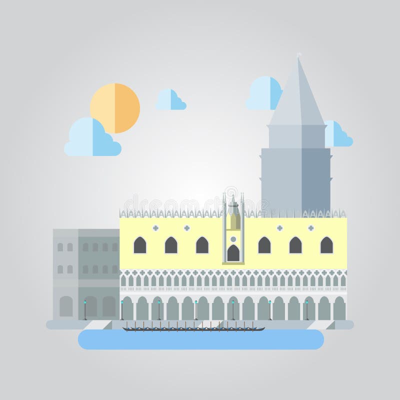 Flat Design of Italian Building Cityscape Stock Vector - Illustration ...