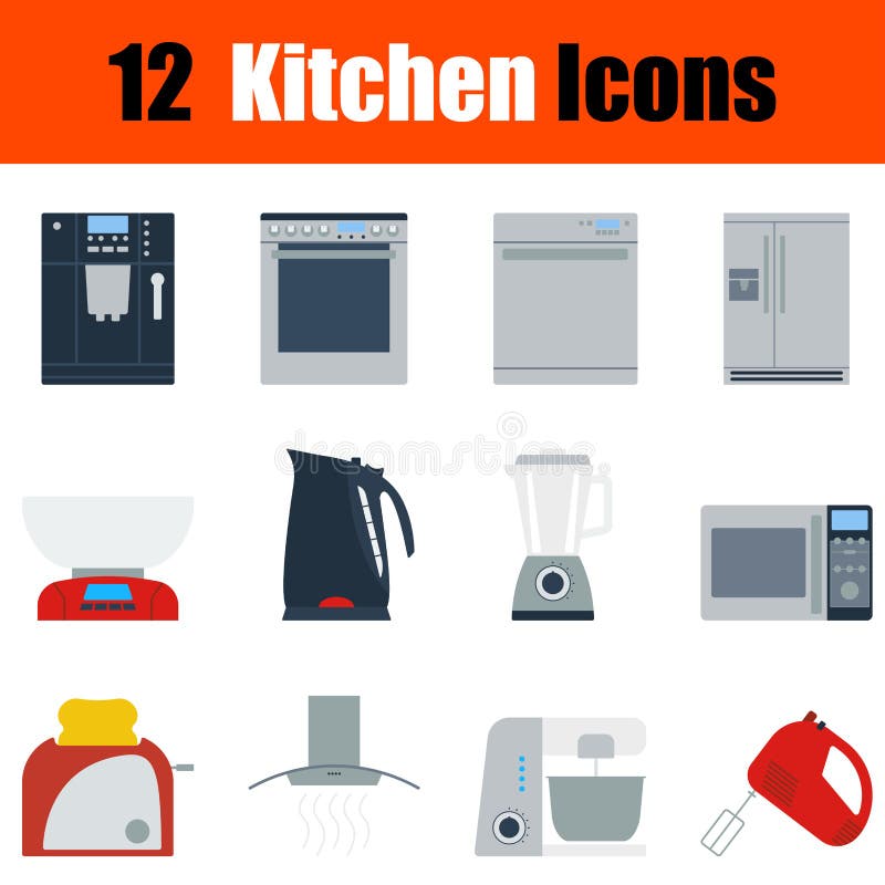 Flat Design Kitchen Icon Set Stock Vector - Illustration of fridge ...