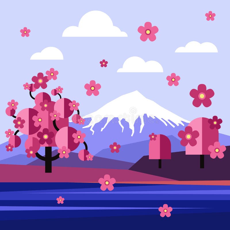Flat Design Landscape of Japan Vector Stock Vector - Illustration of ...