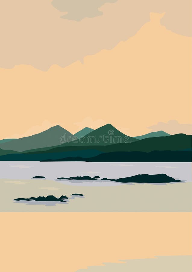 Flat Design Landscape with a Theme of Views of Mountains and Oceans ...