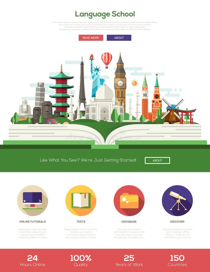 Flat Design Language School Website Header Banner with Webdesign ...