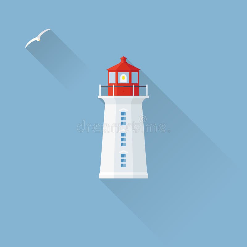 Lighthouse Flat Design Long Shadow Icon Stock Vector - Illustration of ...