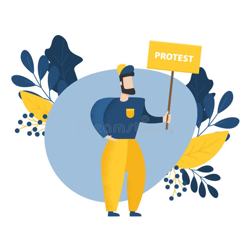 Flat Design. Man Holding Protest Sign Illustration Stock Vector ...