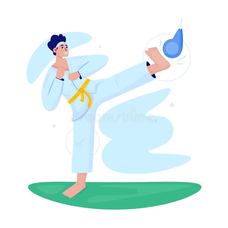 A Man Practicing Karate with Kicking Target Stock Vector - Illustration ...