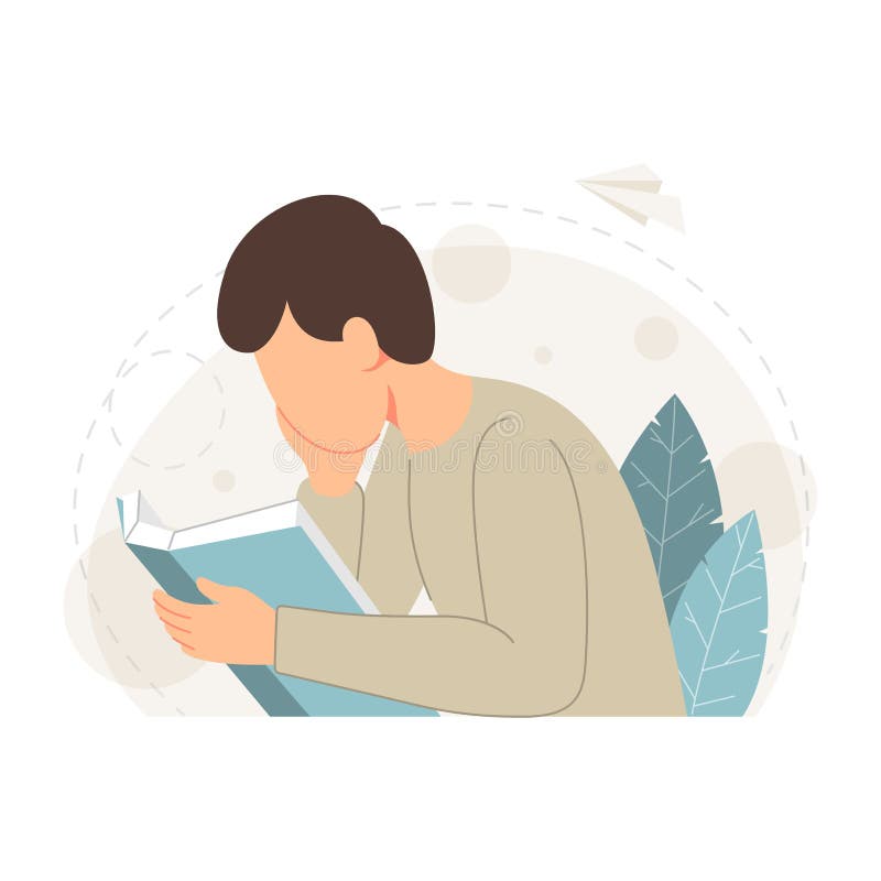 Flat Design of a Man Reading a Book Stock Illustration - Illustration ...