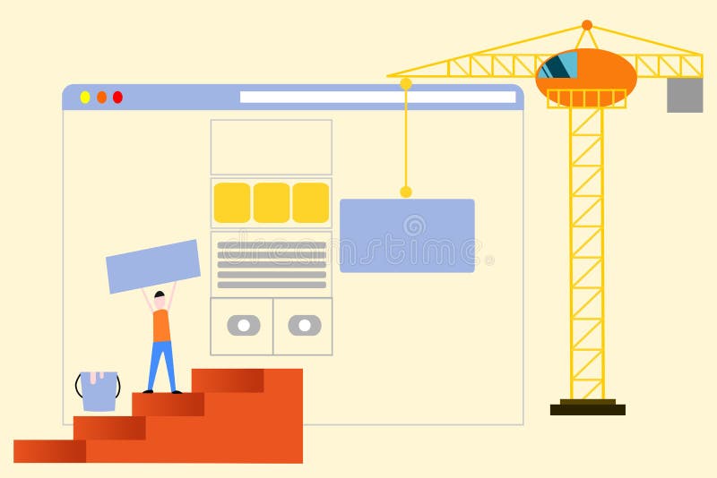 Flat Design. a Man of Web Developers Under Construction. Crane. Vector ...