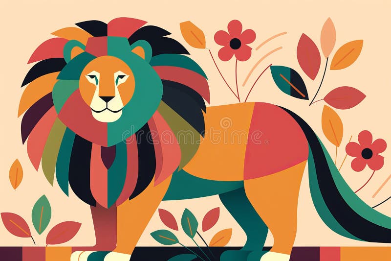 Flat Design Matisse Style Lion from Generative Ai Stock Illustration ...