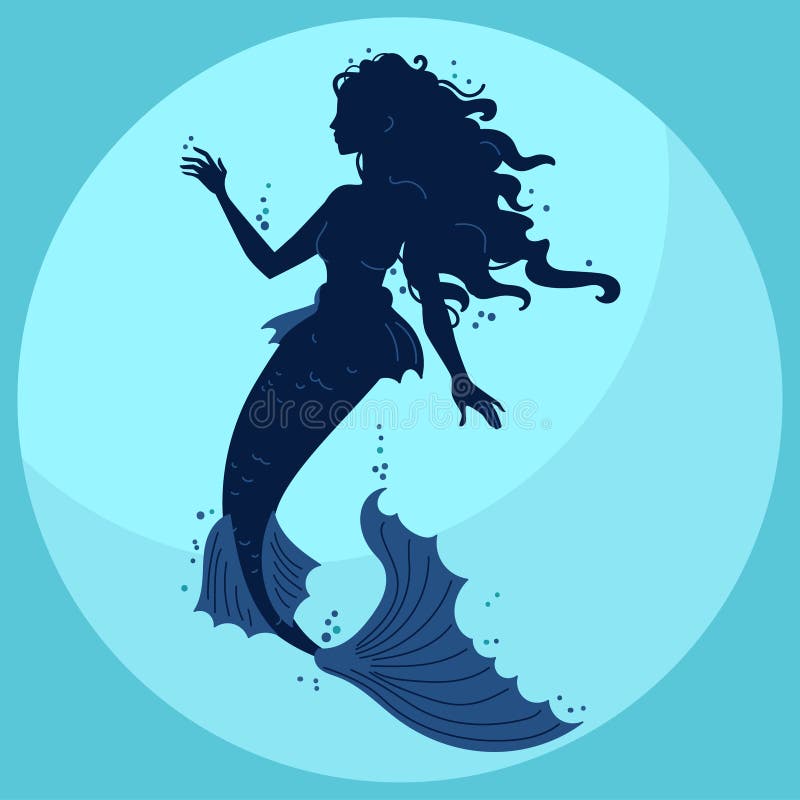 Flat Design Mermaid Silhouette Vector Illustration. Stock Vector ...