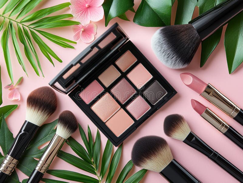 Flat Design Mockup Features Makeup Palette Various Shades Positioned ...