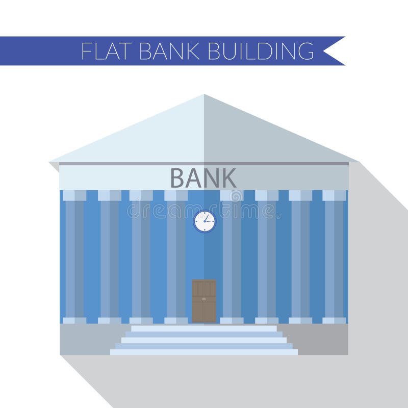 Flat Design Modern Vector Illustration of Bank Building Icon, with Long ...