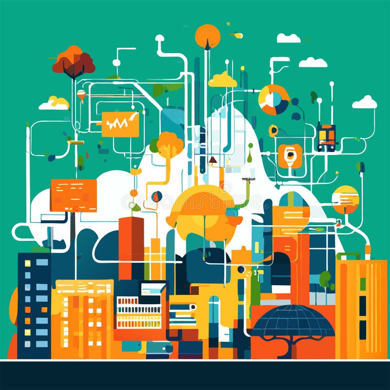 Flat Design Modern Vector Illustration Concept of Smart City with High ...
