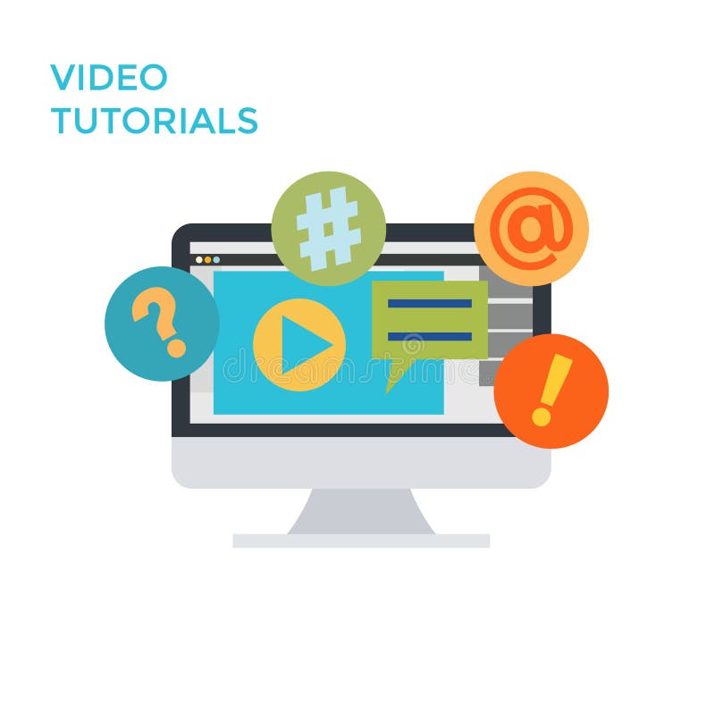 Flat Design Monitor Icon Video Tutorials. Vector Stock Vector ...